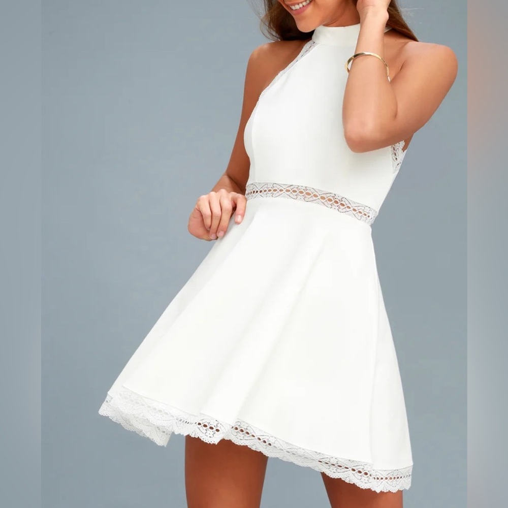 Lulu’s Mini White Lace Prom Wedding Dress - Gem